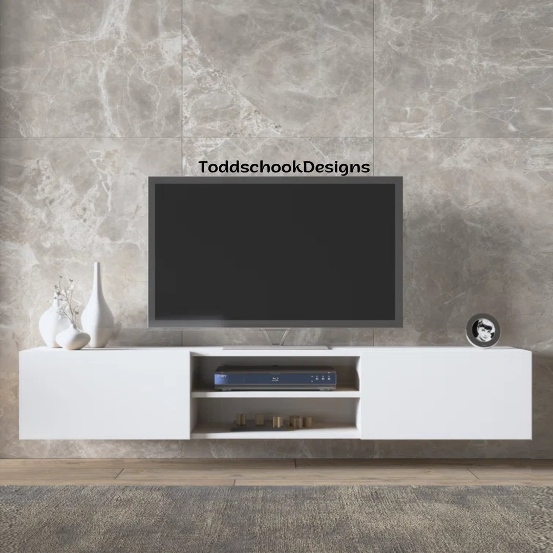 Modern TV Table: White Floating TV Stand up to Tvs Wall Mount - Etsy