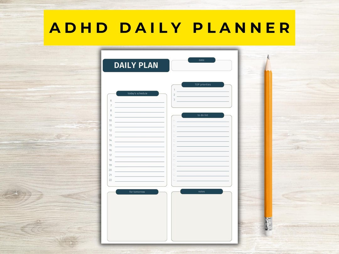 ADHD Daily Planner | Printable Hourly Schedule | Task Tracker To-do ...