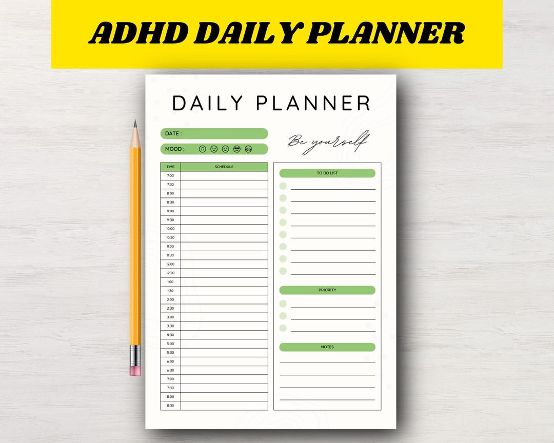 ADHD Daily Planner Printable Hourly Schedule Task Tracker to Do List ...