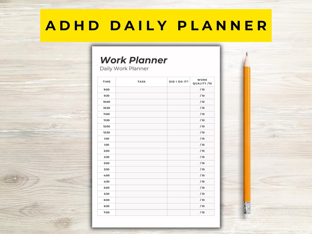 ADHD Work Planner | Printable Daily Work Schedule | Task Organizer Time ...
