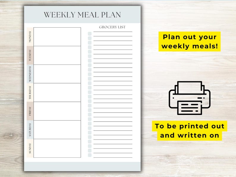 ADHD Weekly Meal Planner | Printable Meal Planning Tool | Grocery List ...