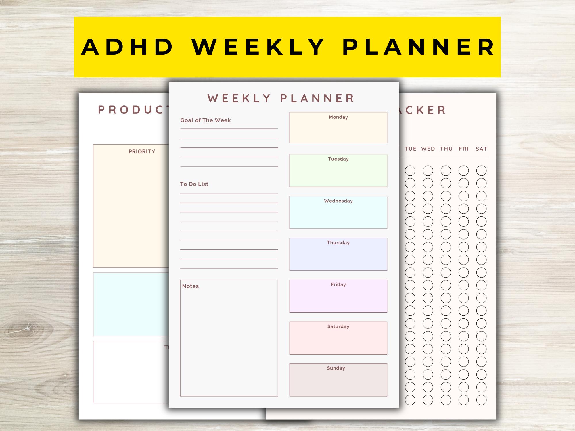 ADHD Weekly Planner | Printable Weekly Schedule | Task Prioritization ...