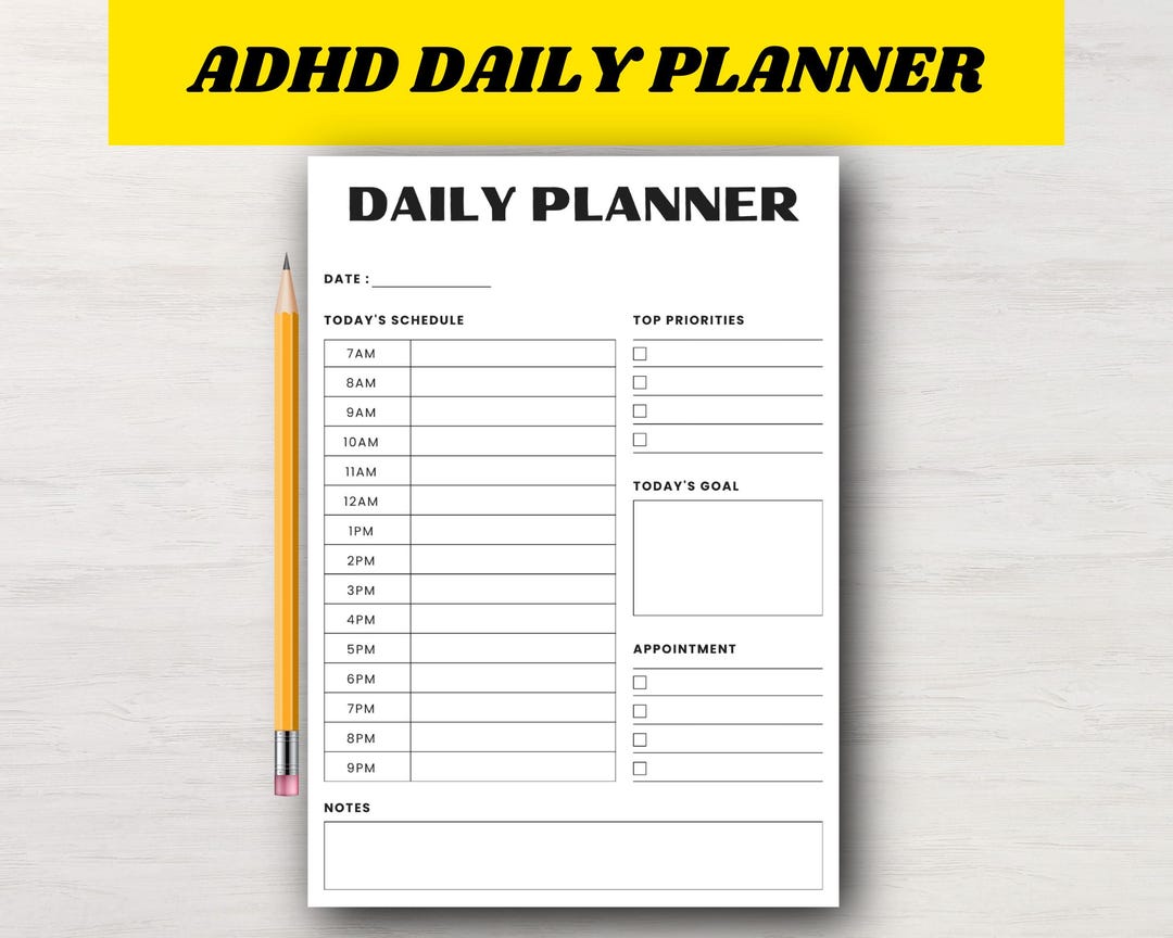 ADHD Daily Planner for Adults Printable Hourly Schedule Top Priorities ...