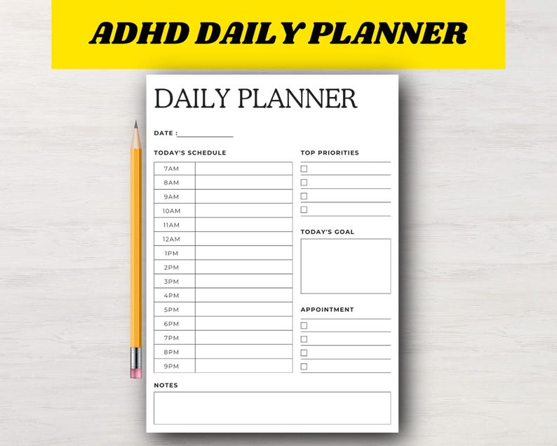 ADHD Daily Planner Printable Hourly Schedule Goals Priorities ...
