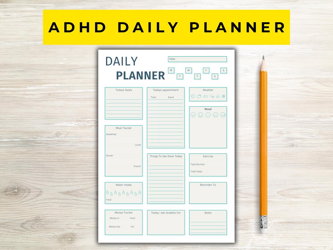 ADHD Daily Planner Printable Time Management Productivity Organizer ...