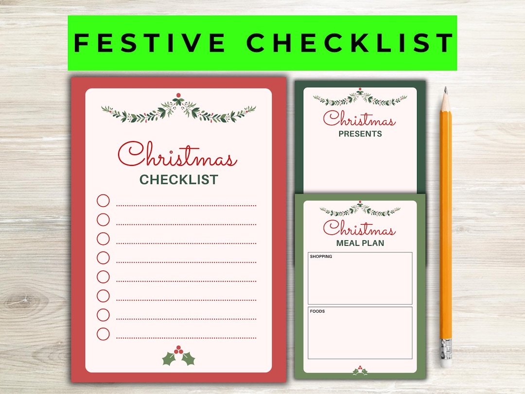 Christmas Checklist Printable Holiday Planner Festive Meal Plan & Gift ...