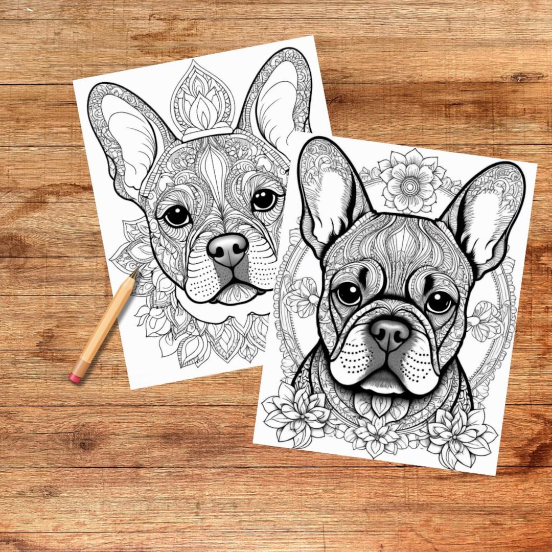 Set of 4 Mandala French Bulldog Printable Coloring Pages for Adults ...