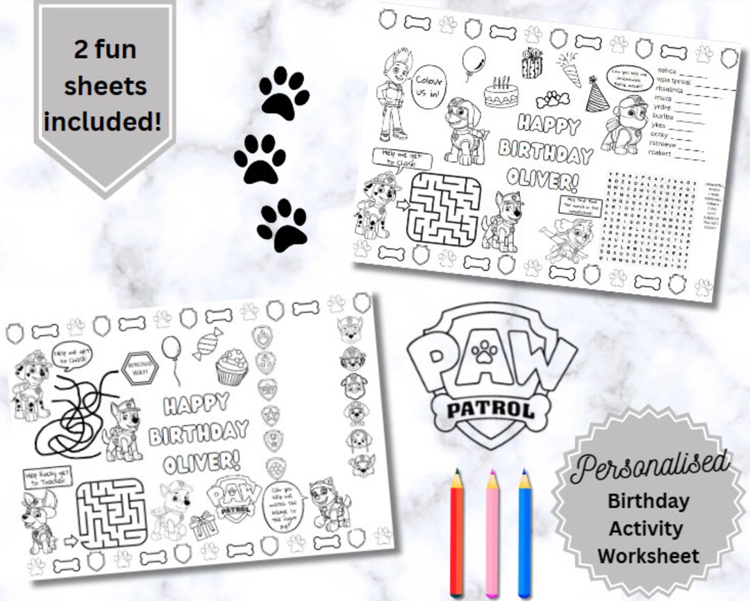 Personalised Kids Birthday Activity Worksheet for Kids Dog Themed ...