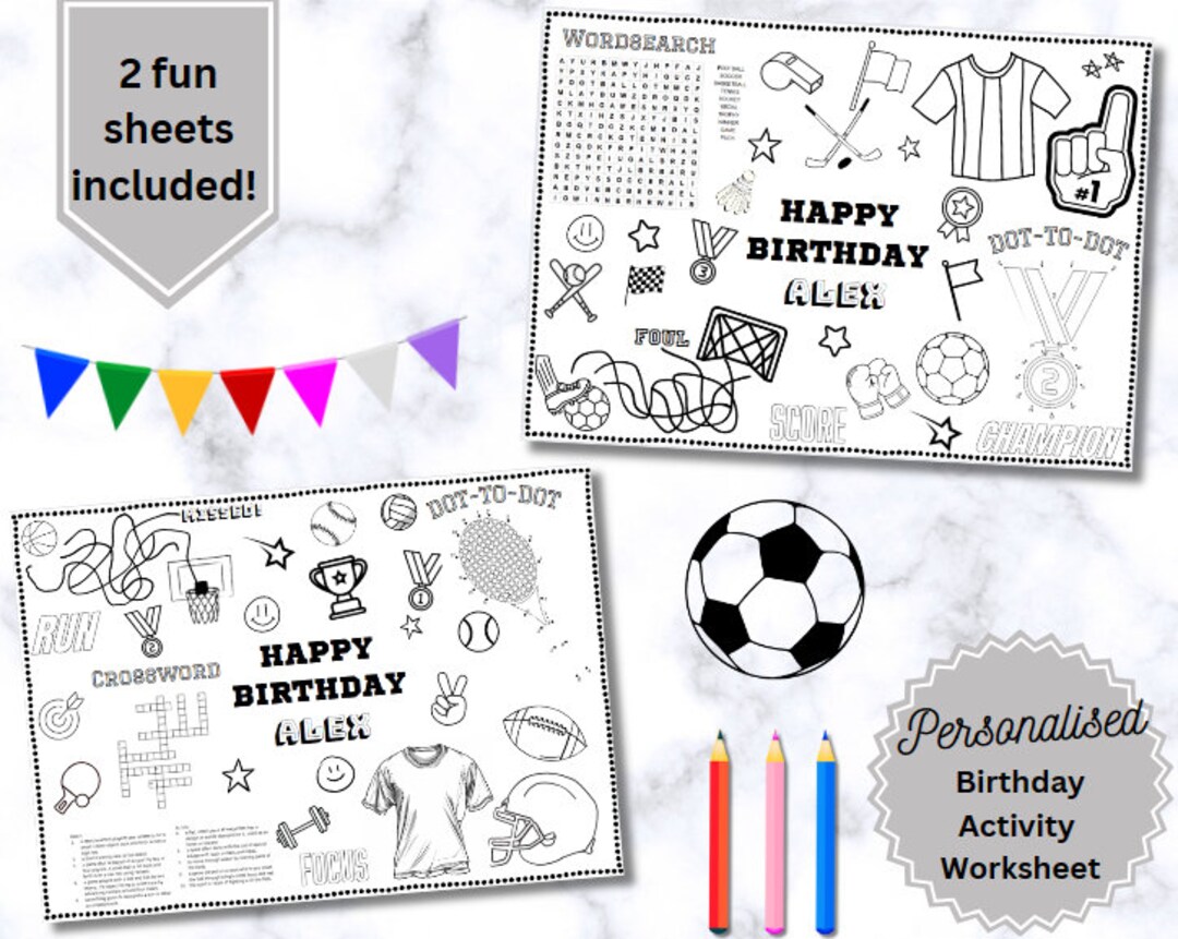 Personalised Kids Birthday Activity Worksheet for Kids Football ...