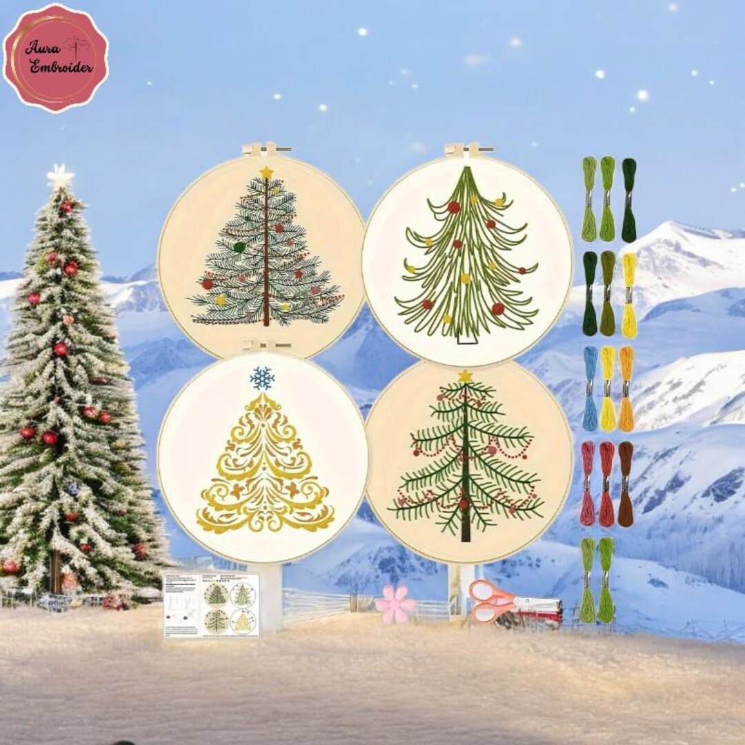 Christmas Tree Embroidery Kit 4-pack DIY Cross Stitch Kits for ...