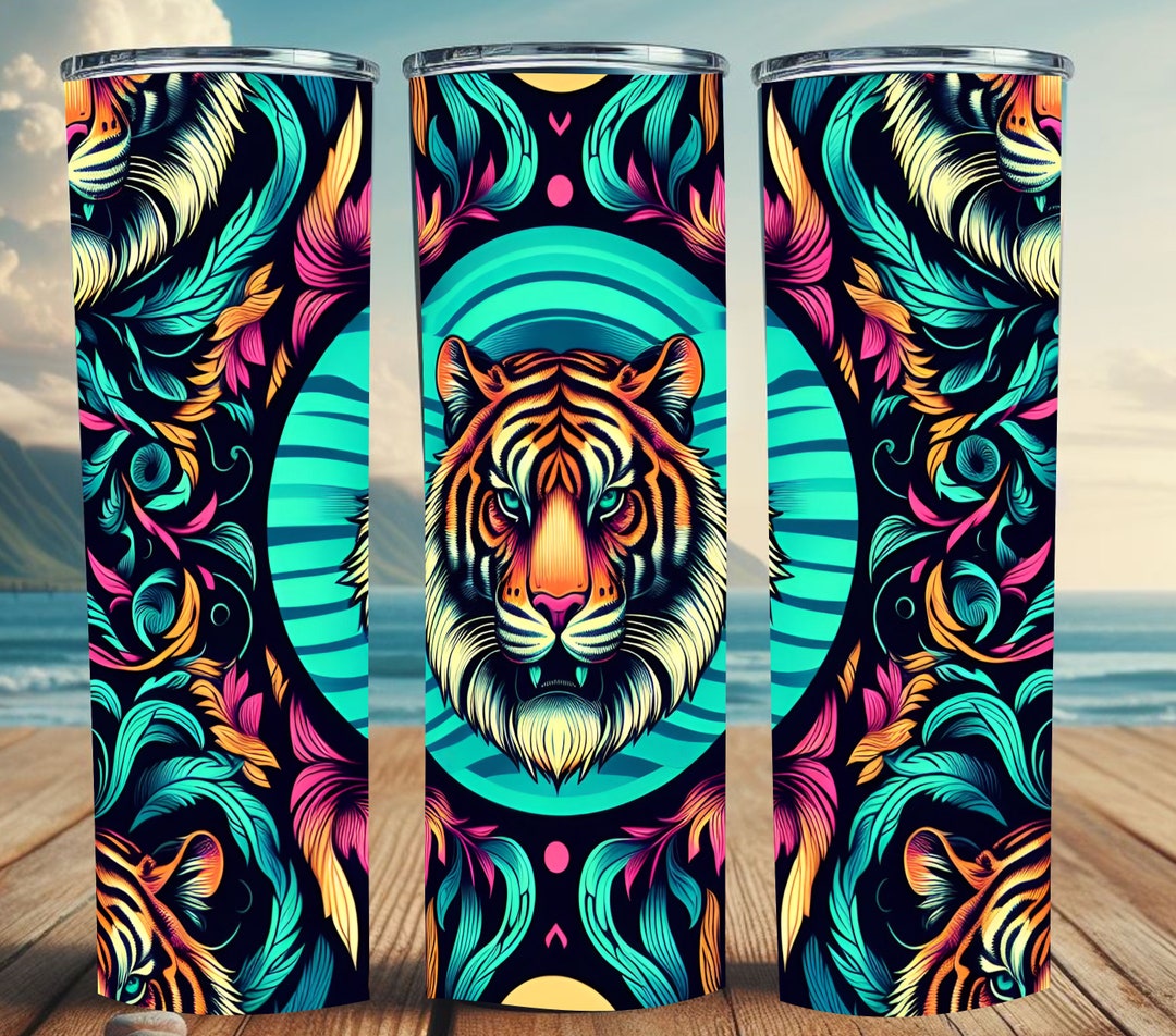 Tiger Tumbler Wrap ,20 Oz Straight Tumbler Sublimation PNG , Colorful ...