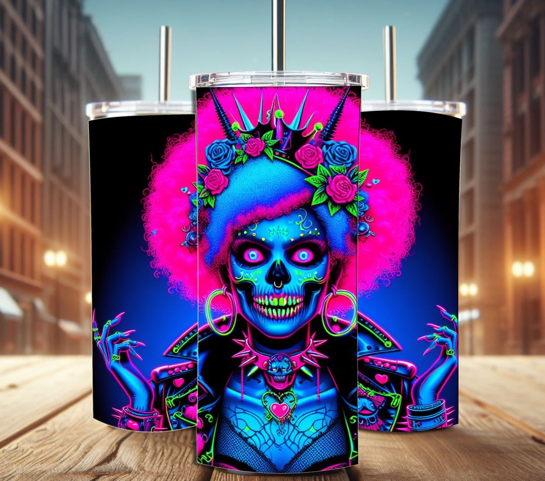 Bad Ass Lady in Neon Color Flip Top Cup Tumbler Wrap ,20 Oz Straight ...