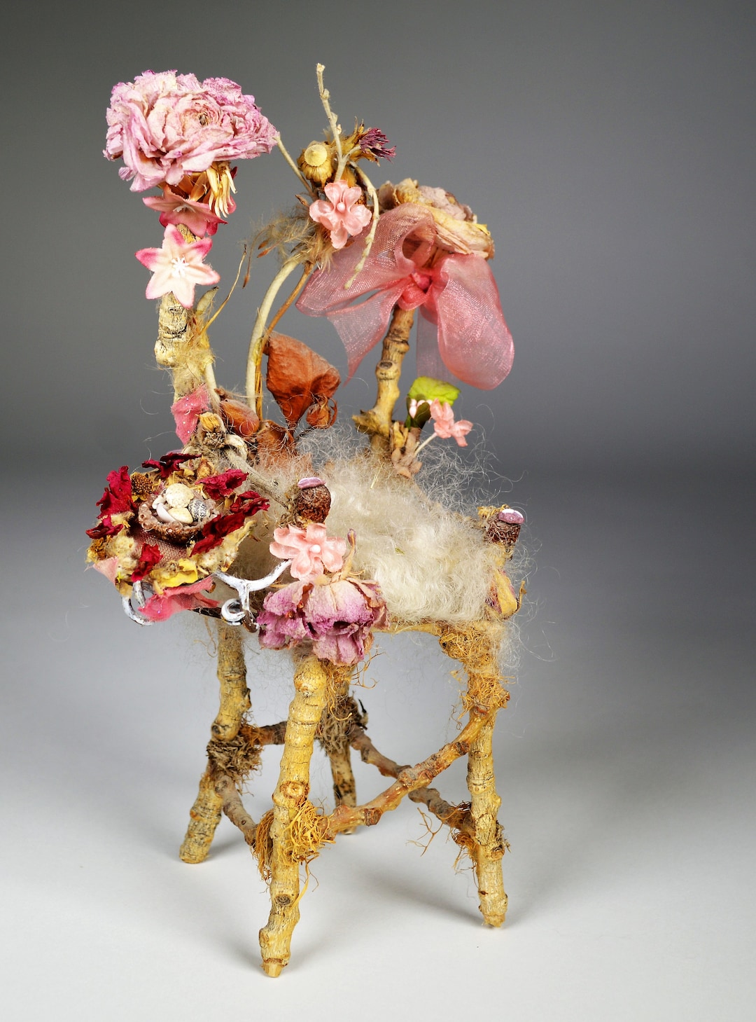 Stunning Fairy Furniture, Fairy Chair With Side Table, "the Pink ...