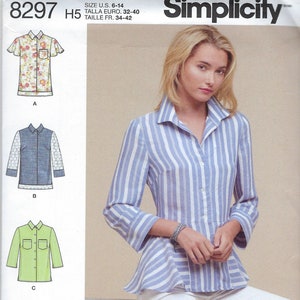 Uncut Simplicity Sewing Pattern 8297 Misses' Shirt With Sleeve and Hem ...