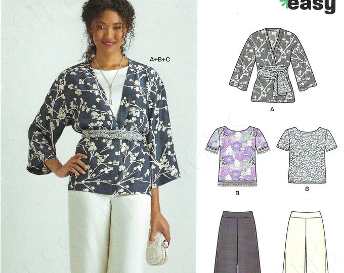Uncut New Look Sewing Pattern 6438 Easy Pants Kimono Top Pattern Sizes ...