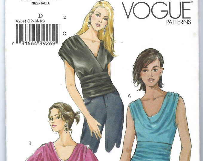 Uncut Vogue Sewing Pattern 8034 Misses Top Sewing Pattern Size 12-14-16 ...