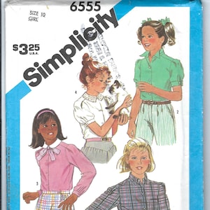 Uncut Vintage Simplicity Sewing Pattern 6555 Childrens' Blouses Size 7 ...
