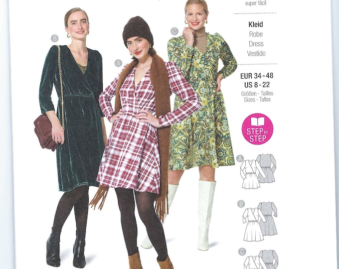 Uncut Burda Style Sewing Pattern 5943 Dress Wrap Effect Swinging Skirt ...
