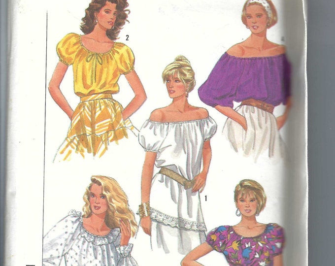 Uncut Vintage Simplicity Sewing Pattern Tops Boho Peasant Flounce Size ...