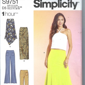 Uncut Simplicity Sewing Pattern Womens Knit Pants and Skirts, Flared ...