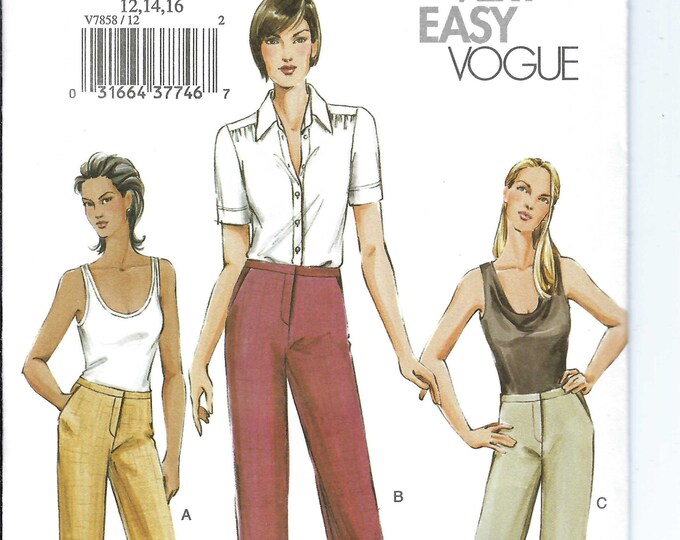 Uncut Vogue Sewing Pattern 7858 Misses'/miss Petite Easy Pants Size 12 ...