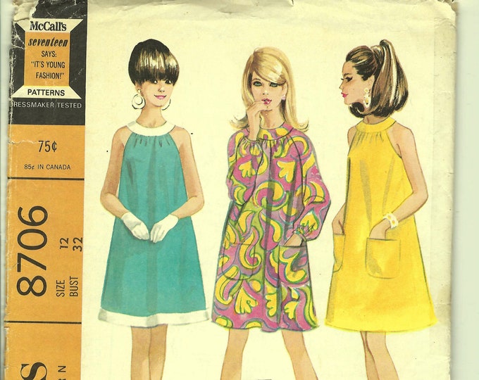 Uncut Vintage Mccalls Sewing Pattern 8706 Size 12 Bust 32" A-line Dress ...