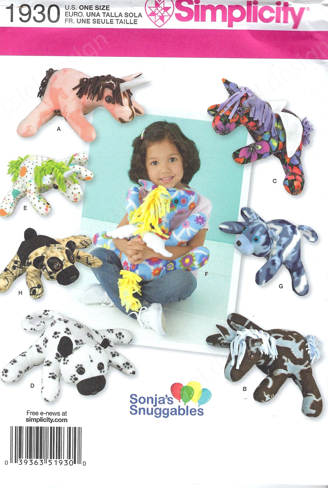Uncut Simplicity Sewing Pattern 1930 Snuggables Stuffed Unicorn, Horse ...
