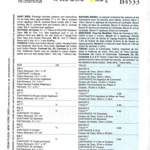 Uncut Butterick Sewing Pattern Baby Bib Butterick 4533 - Etsy