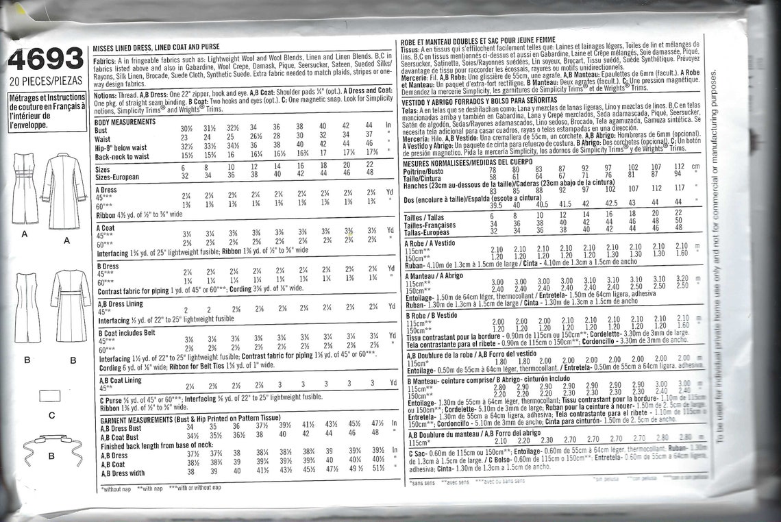 Uncut Simplicity Sewing Pattern 4693 Dress and Coat Pattern - Etsy