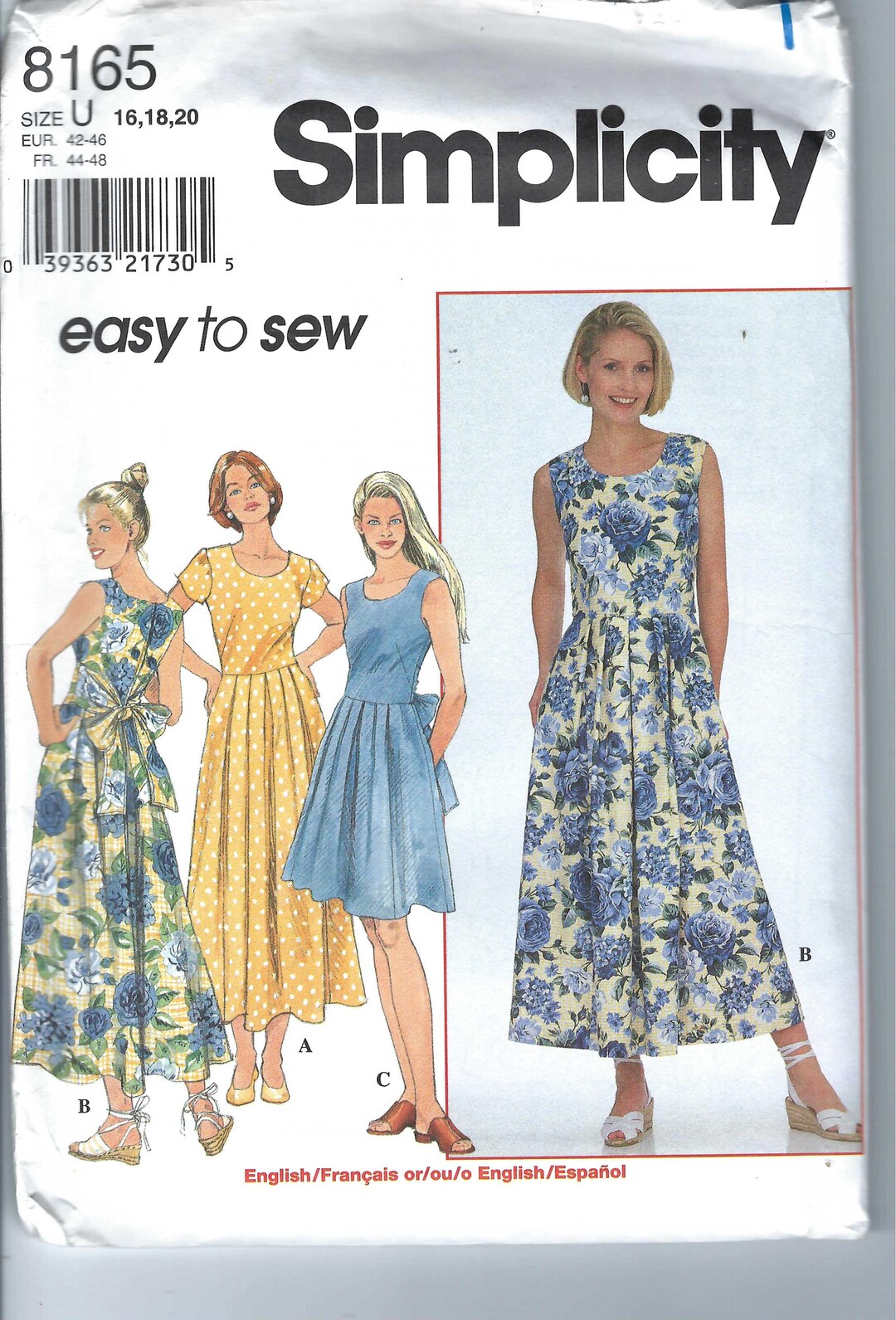 Uncut Vintage Simplicity Sew Sewing Pattern 8165 Sleeveless Tank or ...