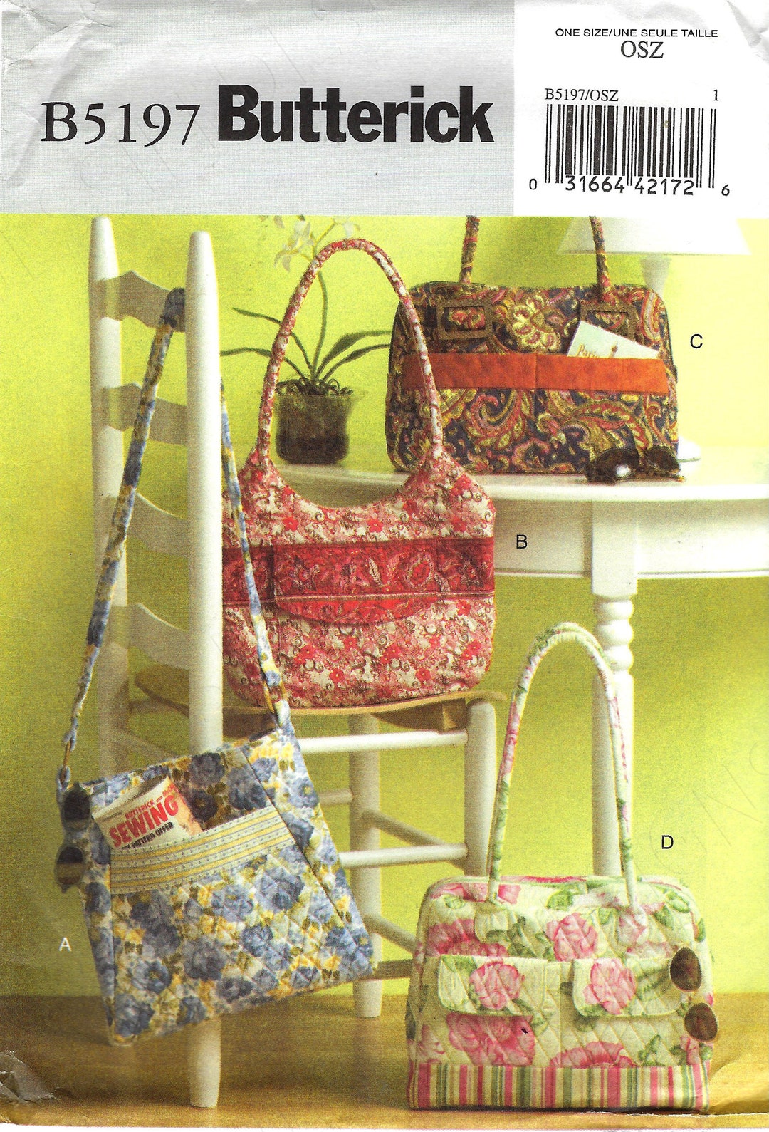 Uncut Butterick Sewing Pattern 5197 Sewing Pattern Misses Bag Tote ...