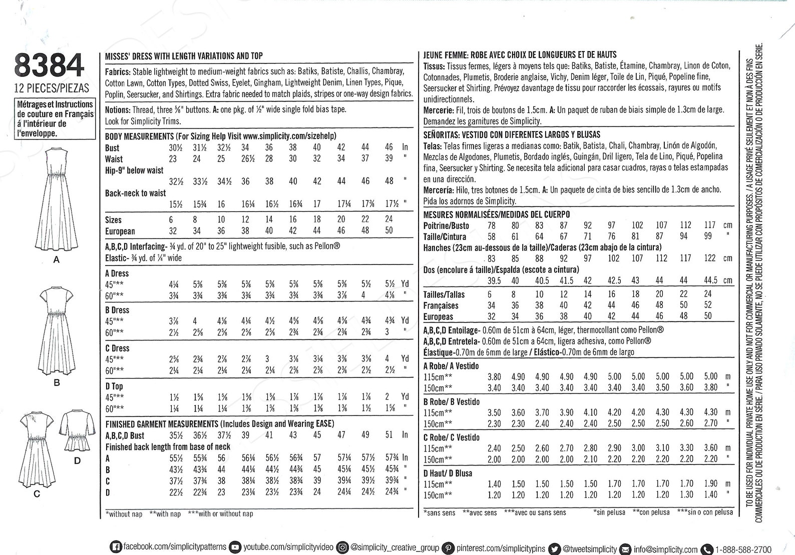 Uncut Simplicity Sewing Pattern 671 8384 Misses' Dress | Etsy