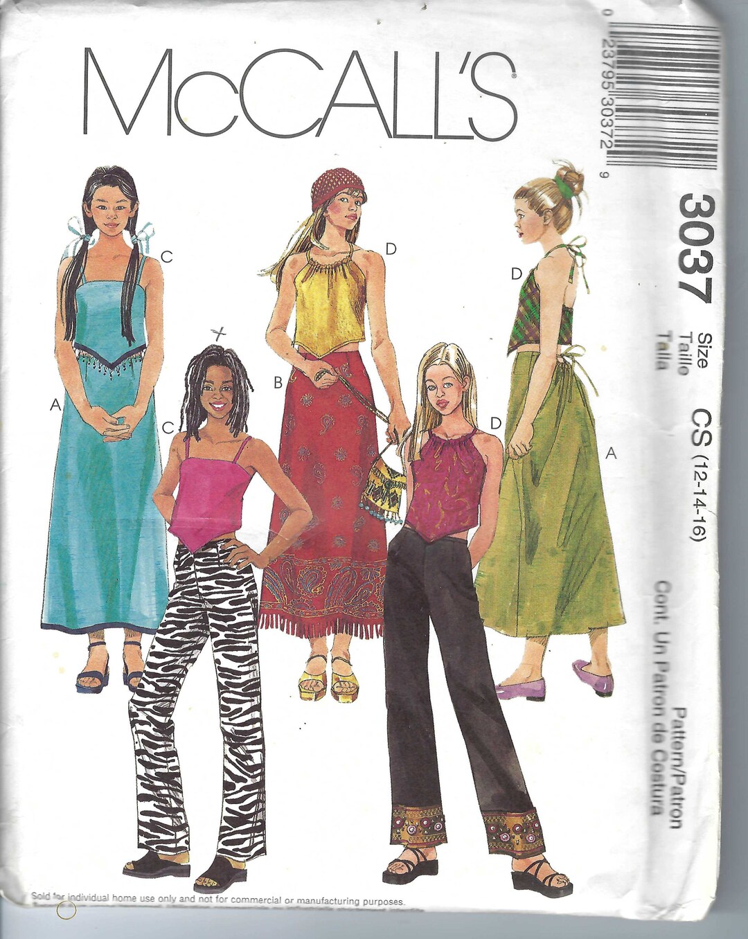 Uncut Mccall's Sewing Pattern 3037 SZ 12-16 Girls Tops Skirt Bootleg ...