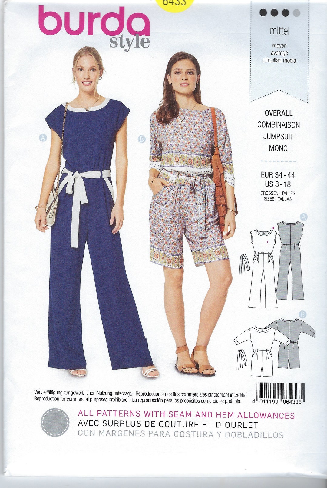 Uncut Burda Sewing Pattern 6433 - Misses' Jumpsuit and Belt - Size 8 ...