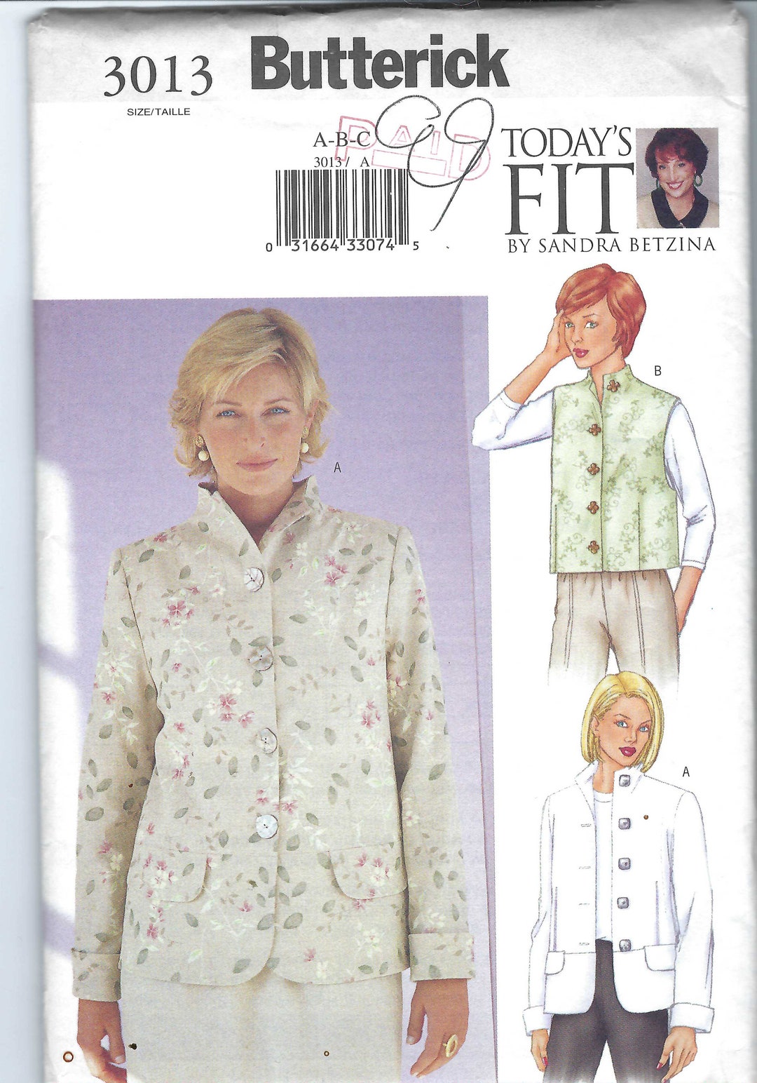 Uncut Butterick Sewing Pattern JACKET Pattern Butterick 3013 Size A-B-C ...