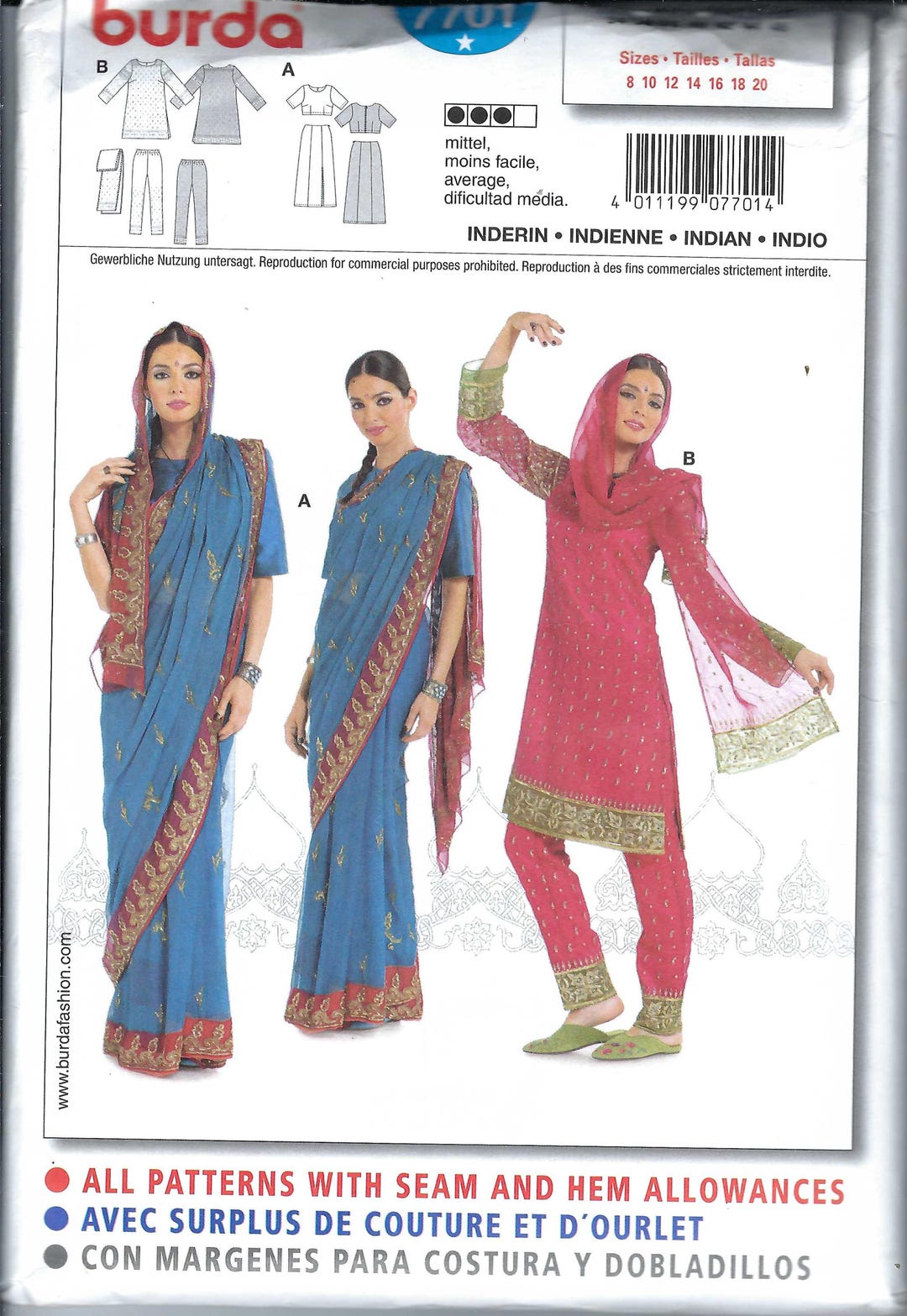 Uncut Burda Sewing Pattern 7701 Misses' Indian Traditional Fitted Sari ...