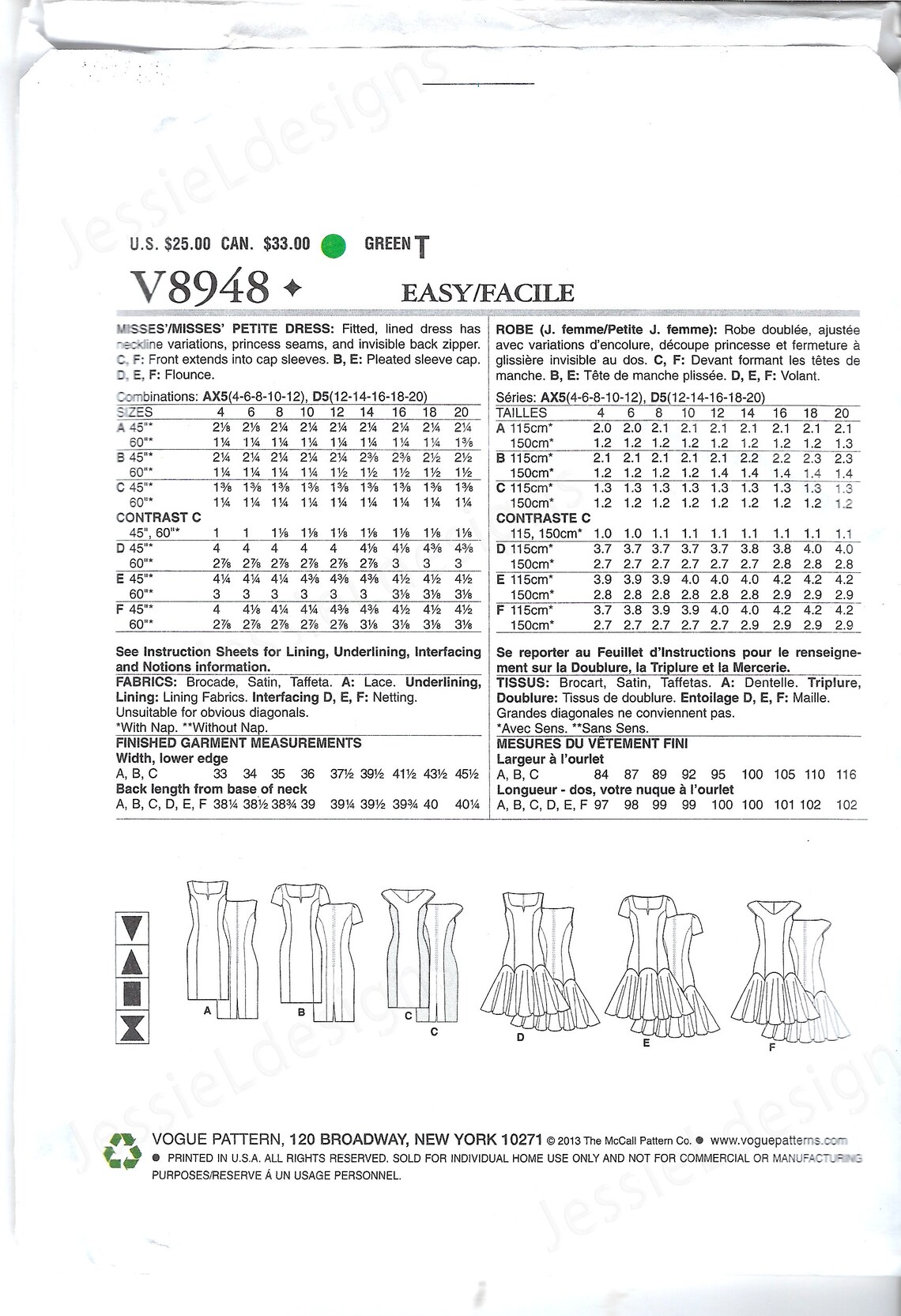 Uncut vogue sewing pattern 8948 Easy Options Designer Princess | Etsy