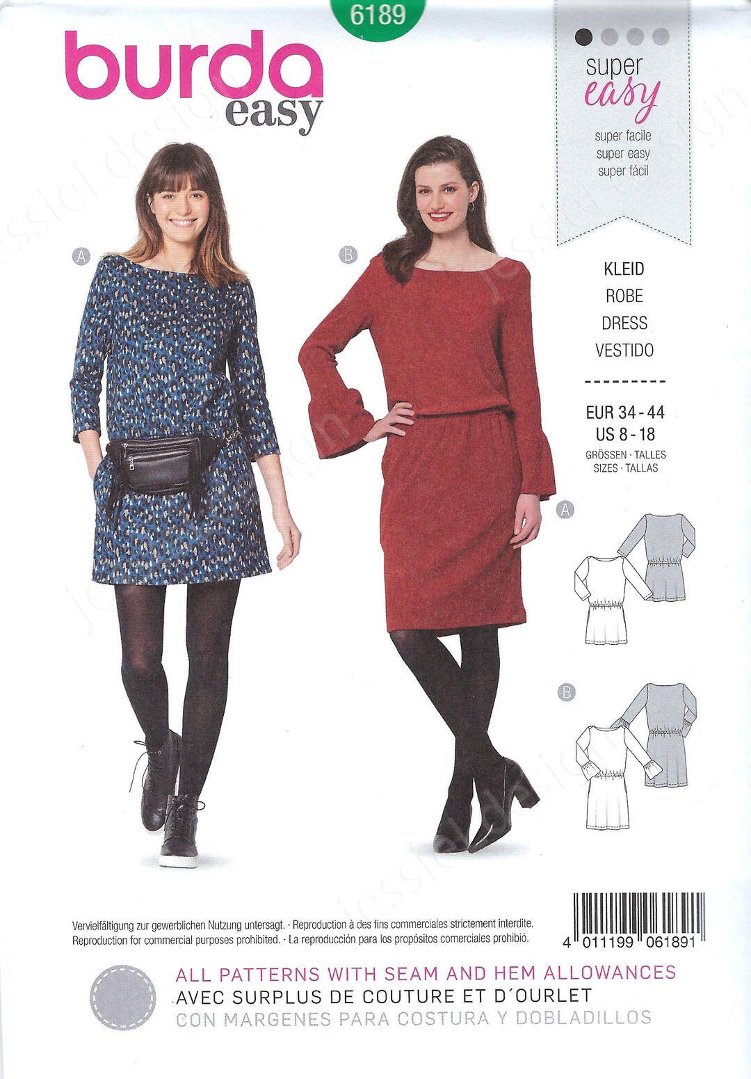 Uncut Burda Style Sewing Pattern 6189 Dress - Dresses With Elastic Size ...