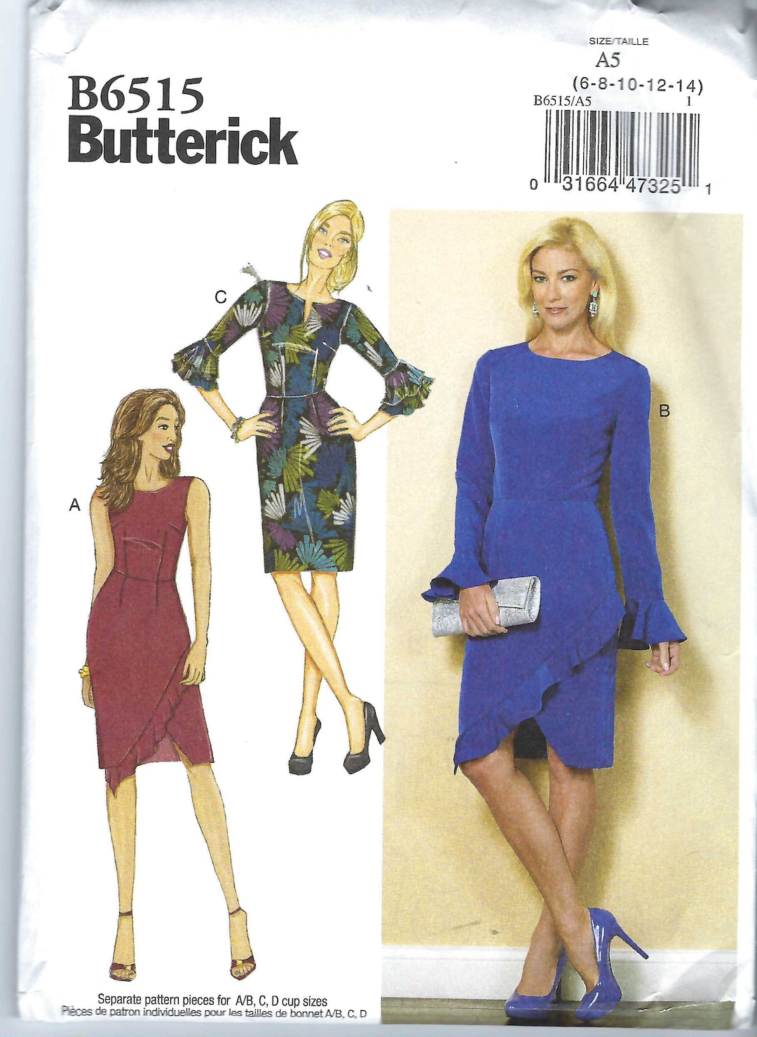 Uncut Butterick Sewing Pattern 6515 Misses' Dress With Ruffle ...