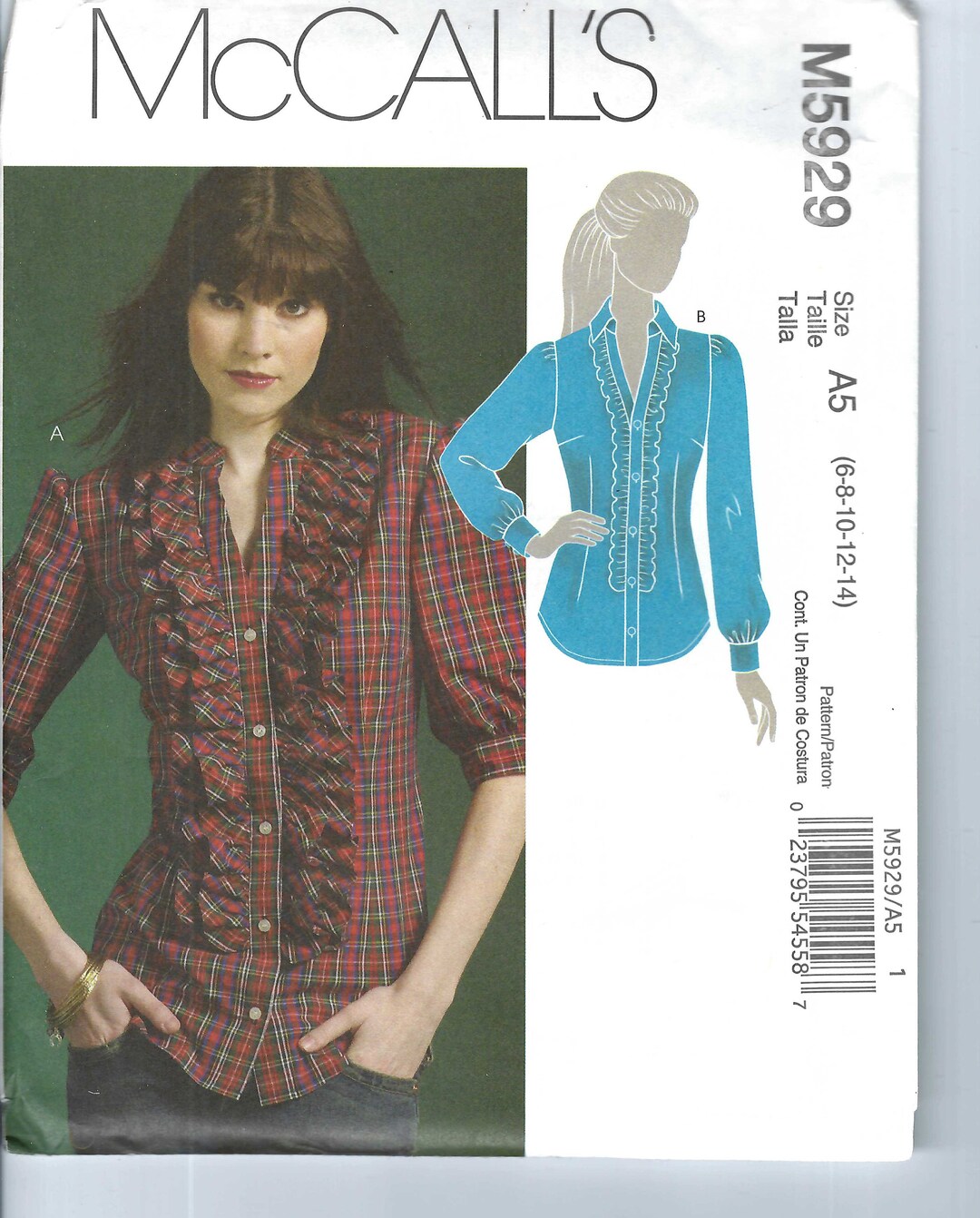 Uncut Mccalls Sewing Pattern 5929 Misses Shirt Size 6-14 FF - Etsy