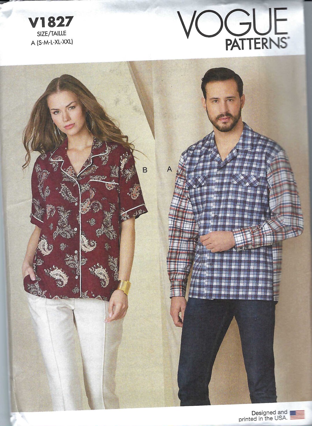 Uncut Vogue Sewing Pattern 1827 Unisex Button Shirts S-XXL FF - Etsy