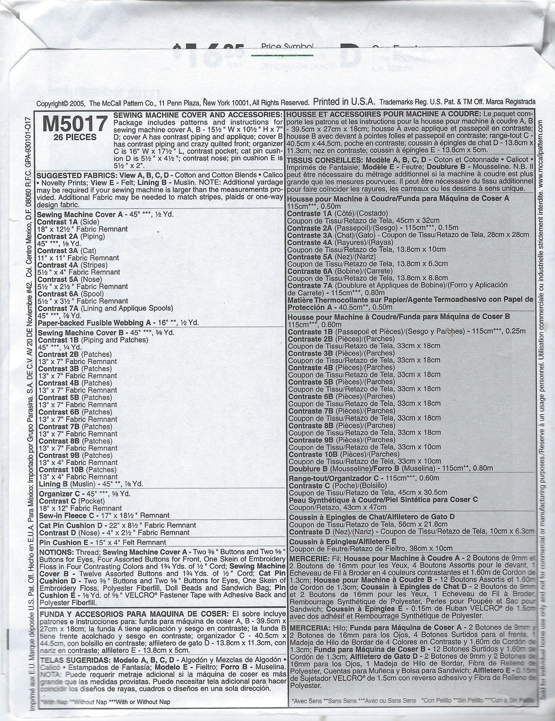 Uncut Mccalls Sewing Pattern 5017 Pattern Sewing Accessories - Etsy