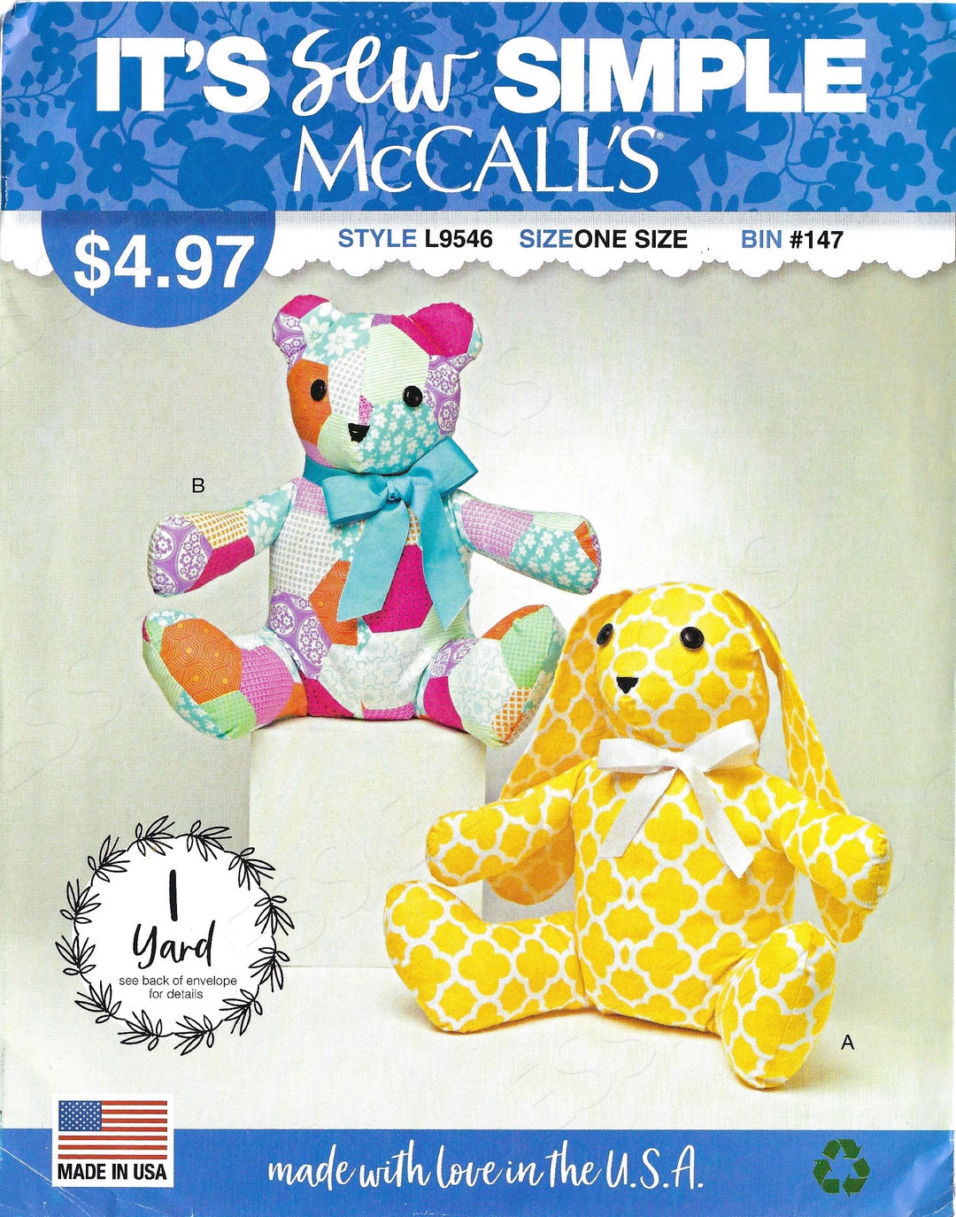 Uncut Mccalls 9546 Simplicity 1191 Sewing Pattern Teddy Bear Rabbit 14 ...