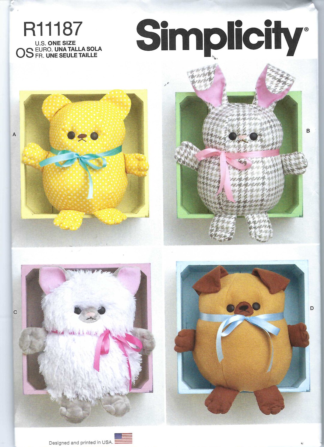 Uncut Simplicity Sewing Pattern 11187 9361 Plush Bear, Bunny, Kitten ...