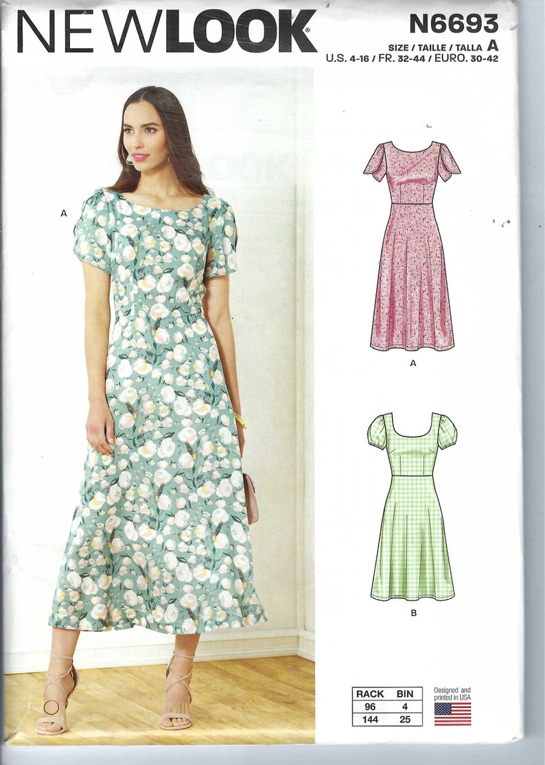 Uncut New Look Sewing Pattern Womens Dress, Midi Dress, Puff Sleeve ...