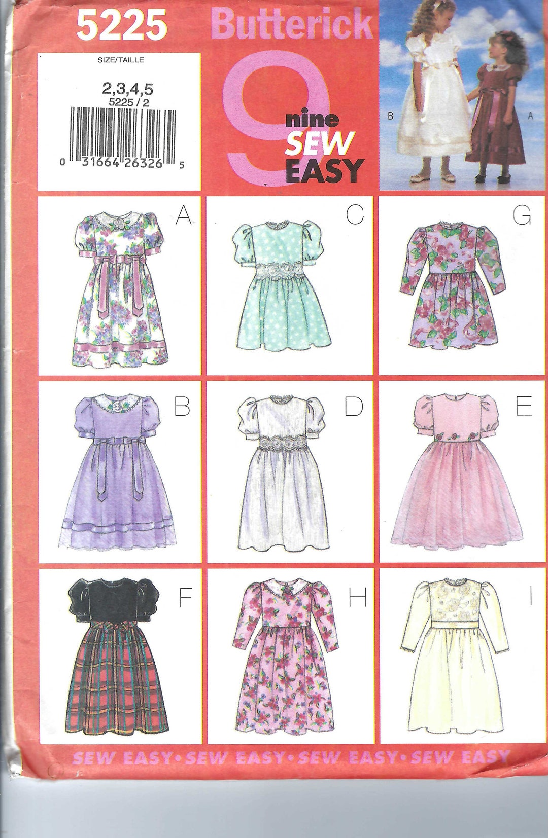 Uncut Butterick Sewing Pattern 5225 Princess Puff Sleeve Wide Sash Full ...