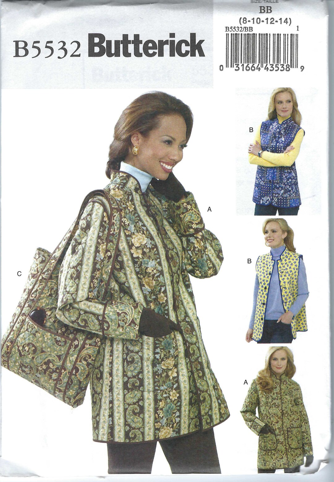 Uncut Butterick Sewing Pattern 5532 Easy Reversible Jacket Vest Tote ...