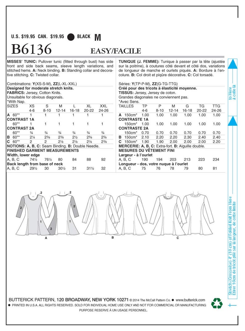 Uncut Butterick Sewing Pattern B6136 6136 Misses' Fit and Flare Tunics ...