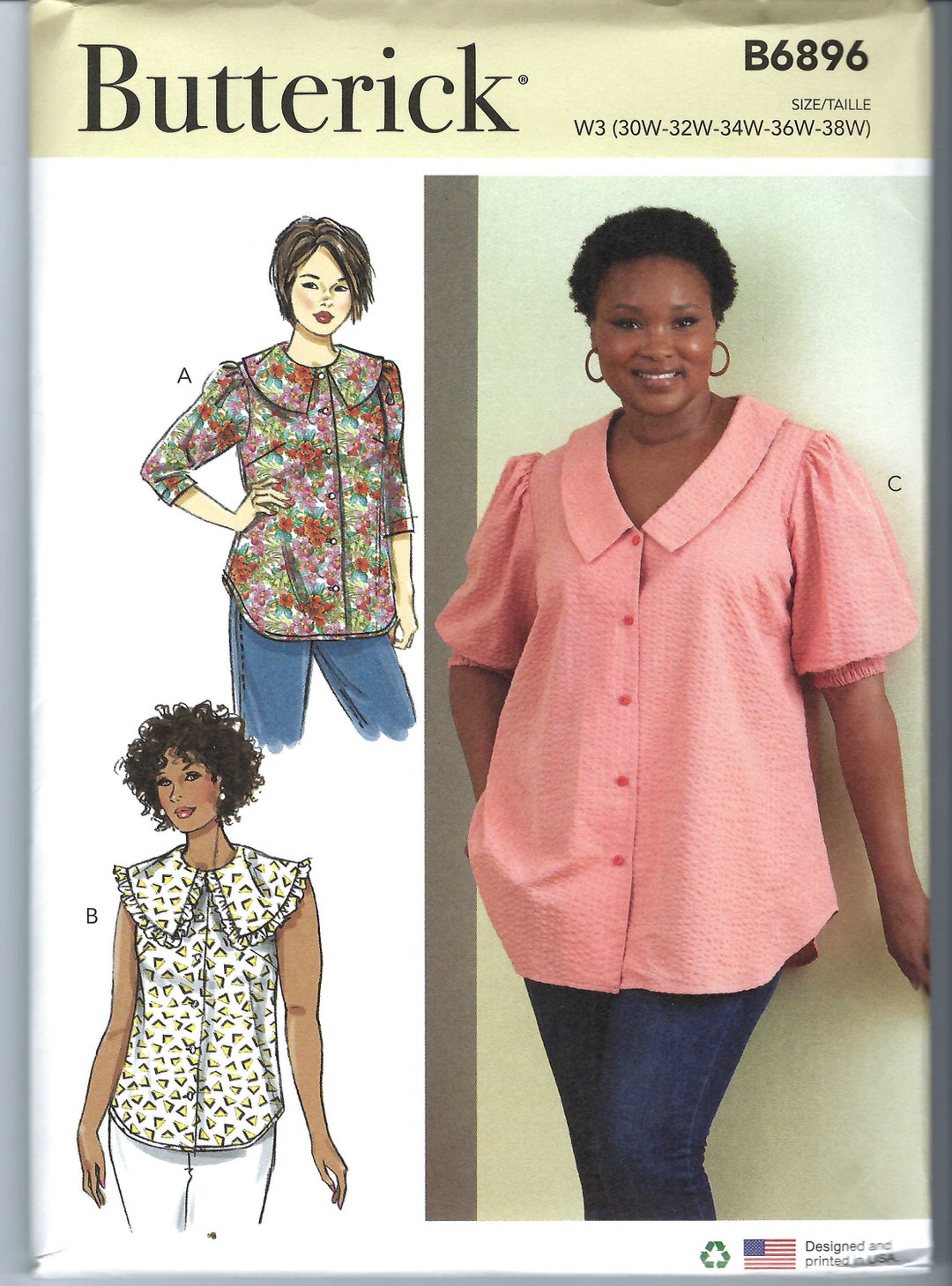 Uncut Butterick Sewing Pattern 6896 Womens Tops Button Front - Etsy