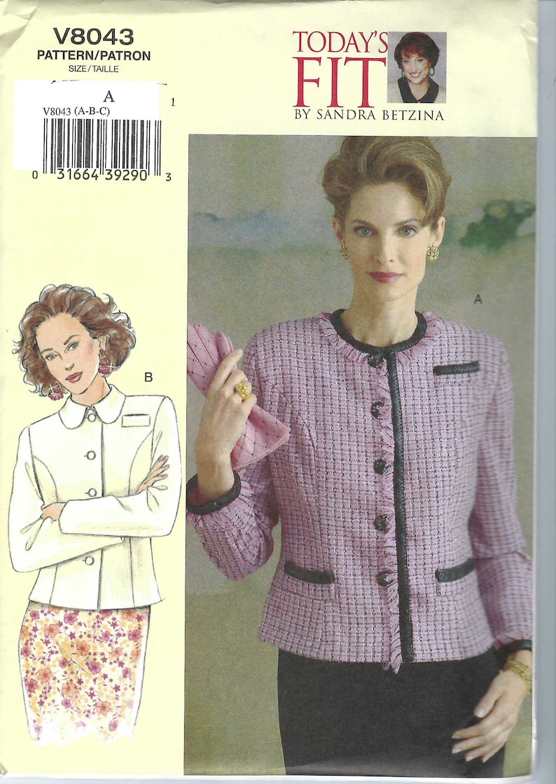 Rare Uncut Vogue Sewing Pattern 8043 Misses Jacket Size A-B-C D-E-F FF ...